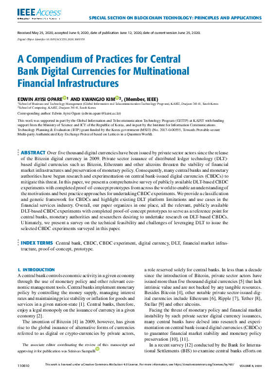 (PDF) A Compendium of Practices for Central Bank Digital Currencies for ...