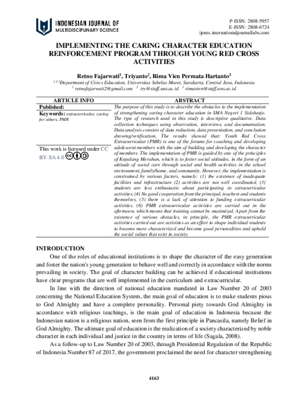 (PDF) Implementing the Caring Character Education Reinforcement Program ...