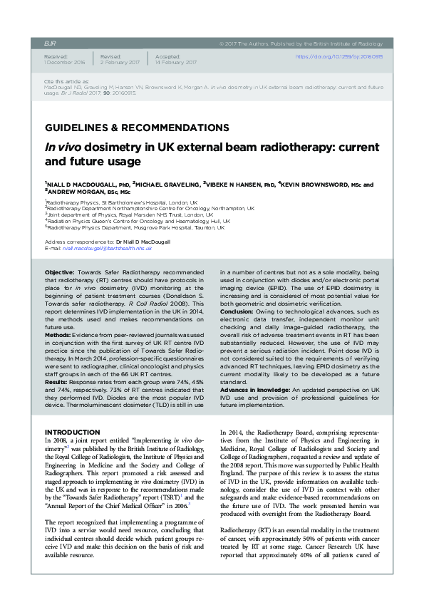 (PDF) In vivo dosimetry in UK external beam radiotherapy: current and ...