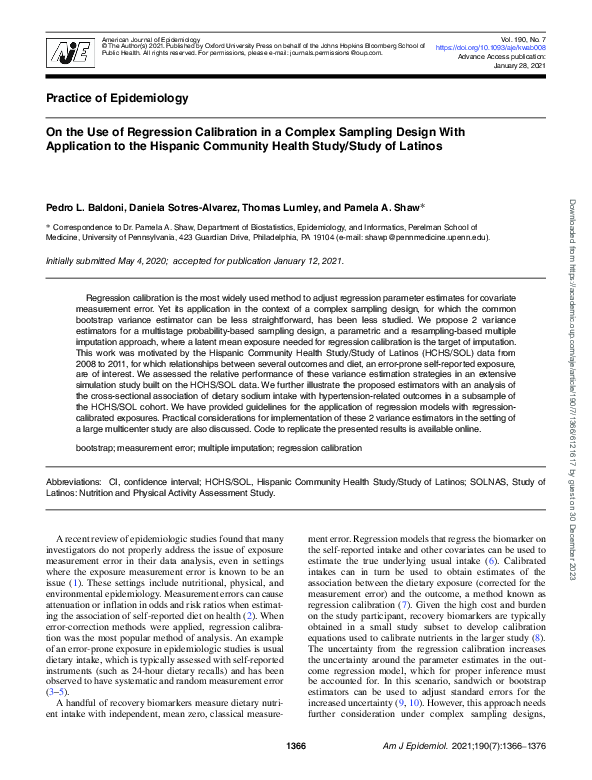 (PDF) On the Use of Regression Calibration in a Complex Sampling Design ...