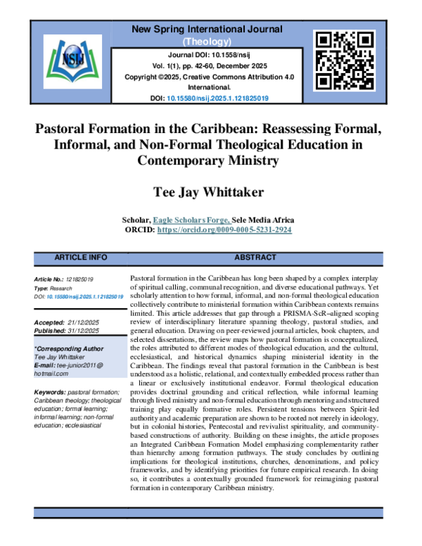 (PDF) Pastoral Formation in the Caribbean: Reassessing Formal, Informal ...