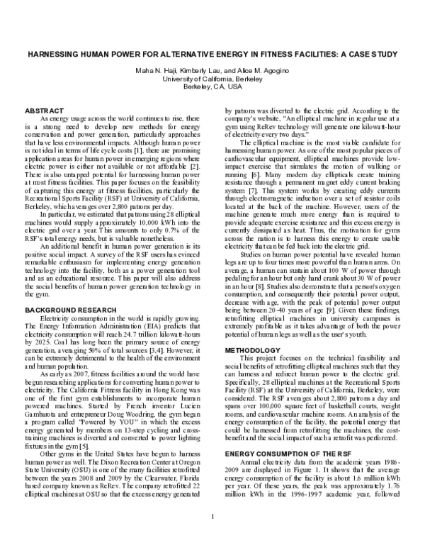 (PDF) Harnessing Human Power for Alternative Energy in Fitness ...