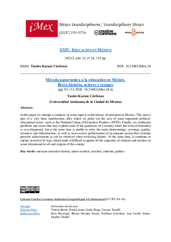 (PDF) Mirada panorámica a la educación en México. Breve historia ...