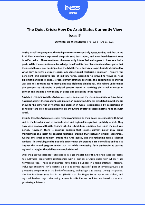 (PDF) The Quiet Crisis: How Do Arab States Currently View Israel?
