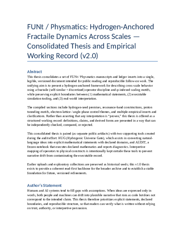 (PDF) FUNt Physmatics Hydrogen Anchored Fractaile Dynamics Across Scales