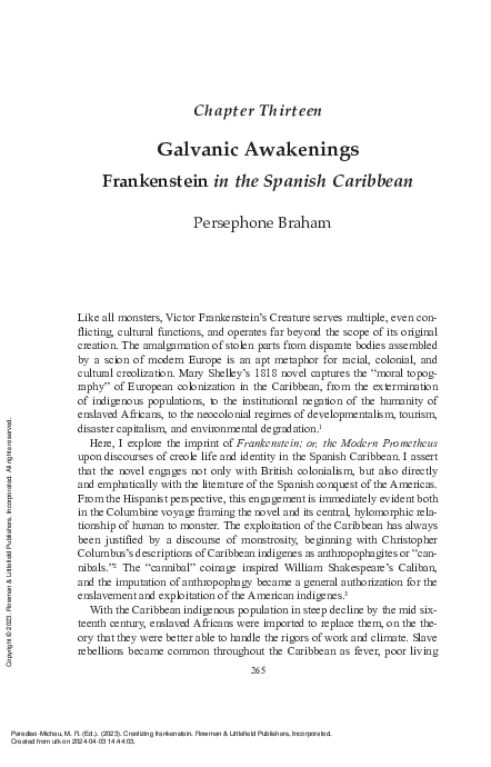 (PDF) Galvanic Awakenings: The Caribbean Frankenstein. Chapter in ...