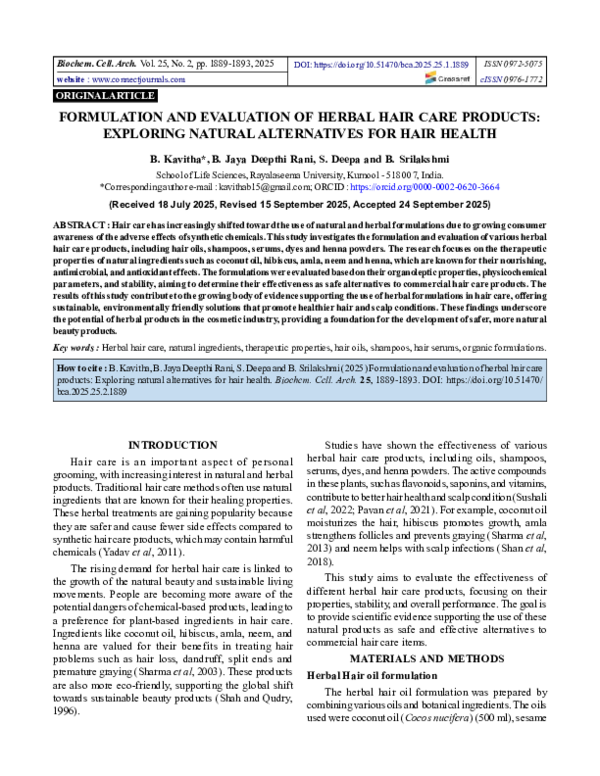 (PDF) FORMULATION AND EVALUATION OF HERBAL HAIR CARE PRODUCTS ...