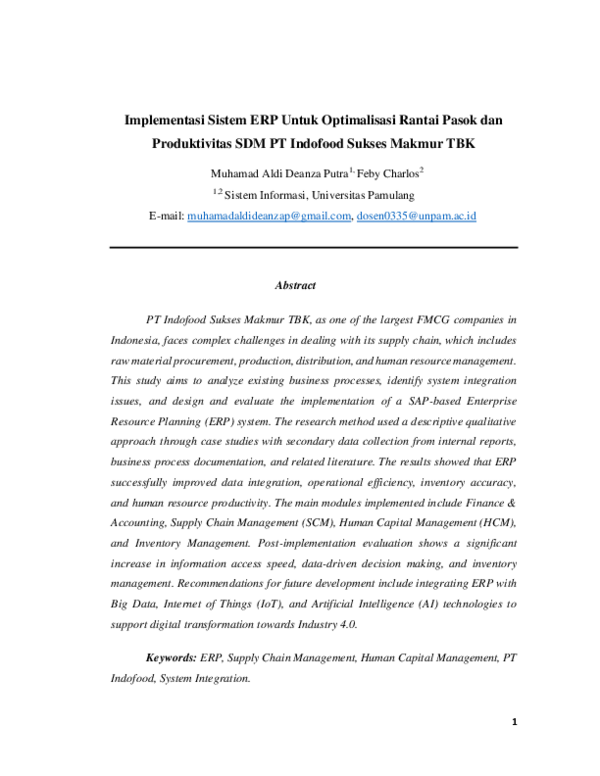 (PDF) Implementasi Sistem ERP Untuk Optimalisasi Rantai Pasok dan ...