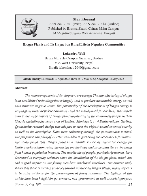 (PDF) Biogas Plants and Its Impact on Rural Life in Nepalese Communities