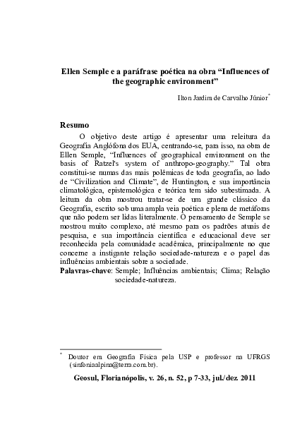 (PDF) Ellen Semple e a paráfrase poética na obra " Influences of the ...