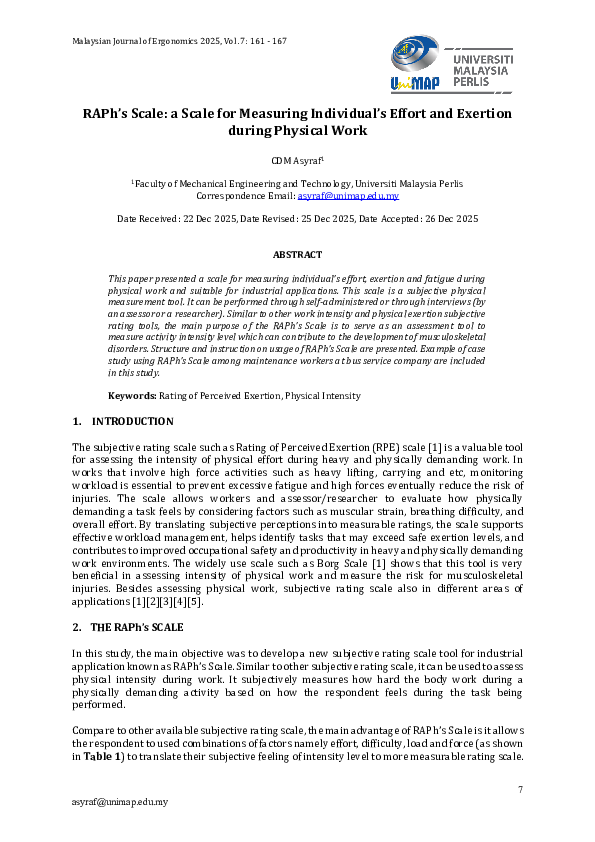 (PDF) RAPh's Scale: a Scale for Measuring Individual's Effort and ...
