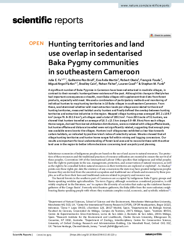 (PDF) Hunting territories and land use overlap in sedentarised Baka ...