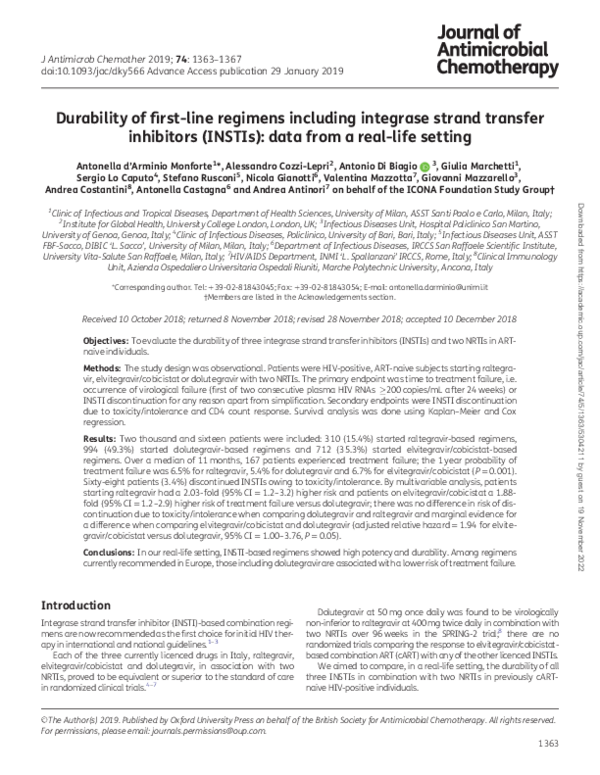 (PDF) Durability of first-line regimens including integrase strand ...