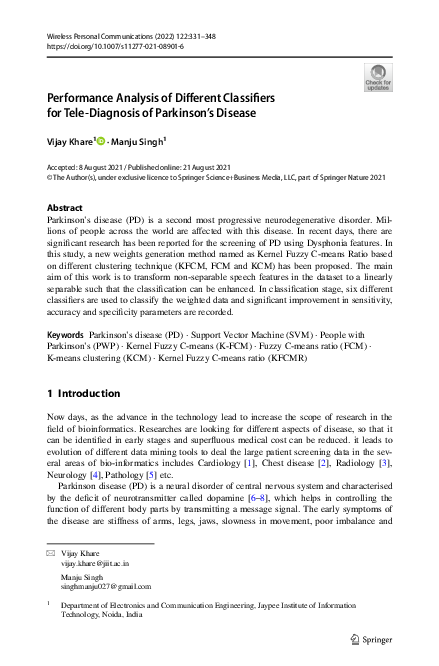 (PDF) Performance Analysis of Different Classifiers for Tele-Diagnosis ...