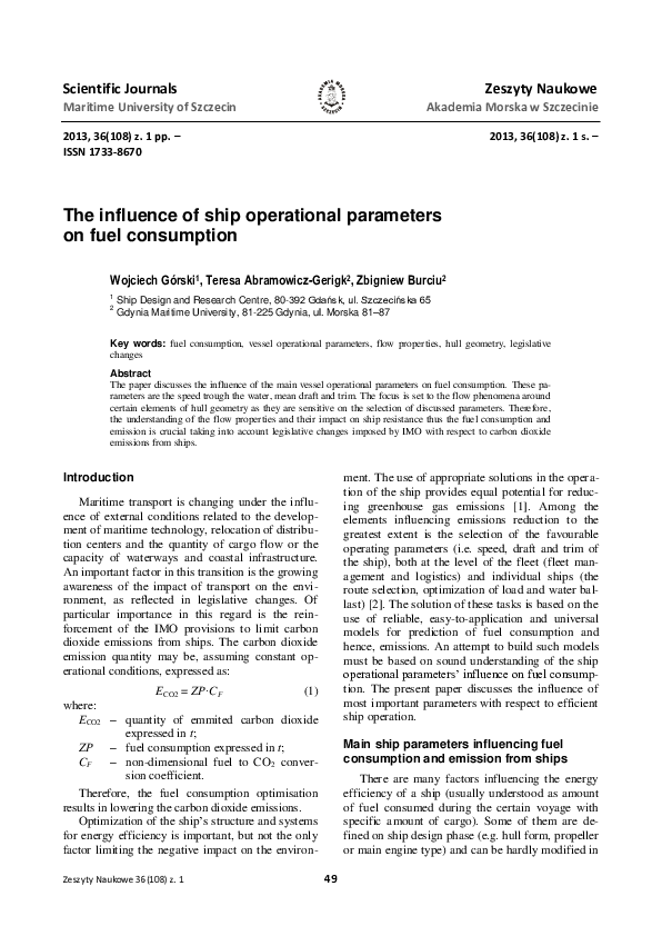 (PDF) The influence of ship operational parameters on fuel consumption