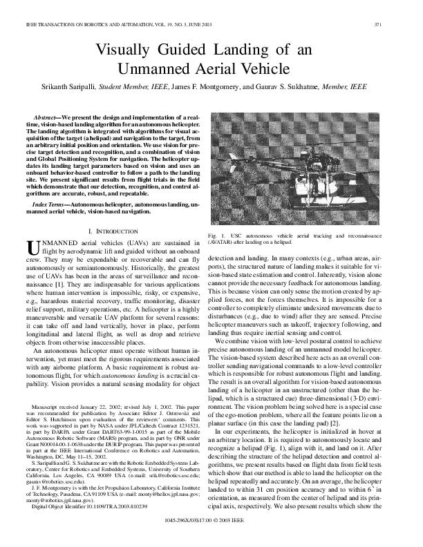 (PDF) Visually guided landing of an unmanned aerial vehicle