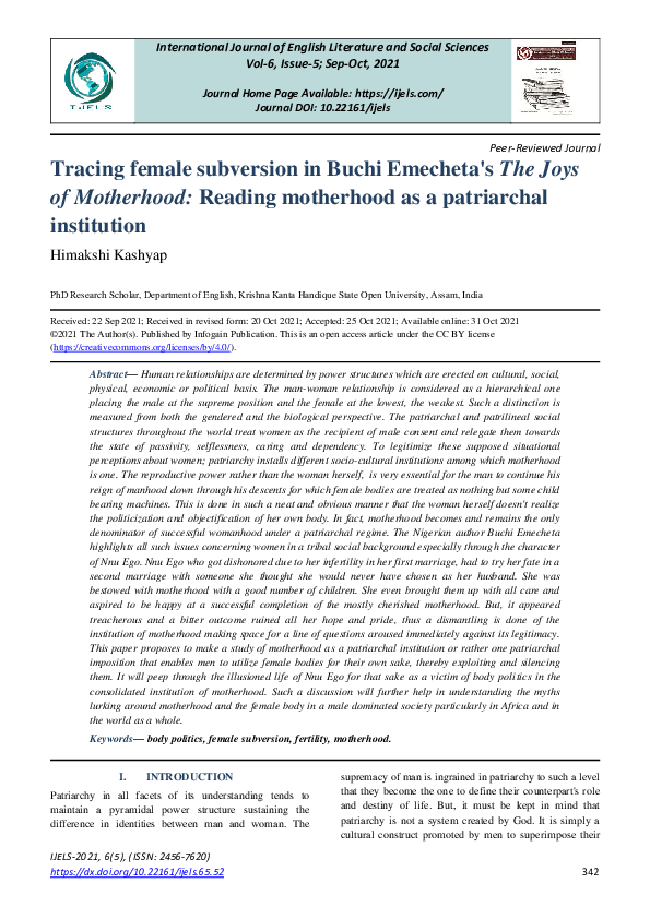 (PDF) Tracing female subversion in Buchi Emecheta's The Joys of ...