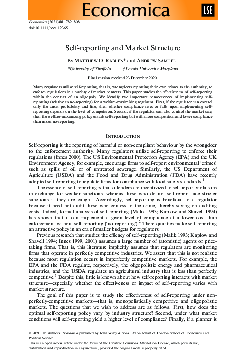 (PDF) Self‐reporting and Market Structure