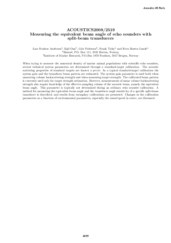 (PDF) Measuring the equivalent beam angle of echo sounders with split ...