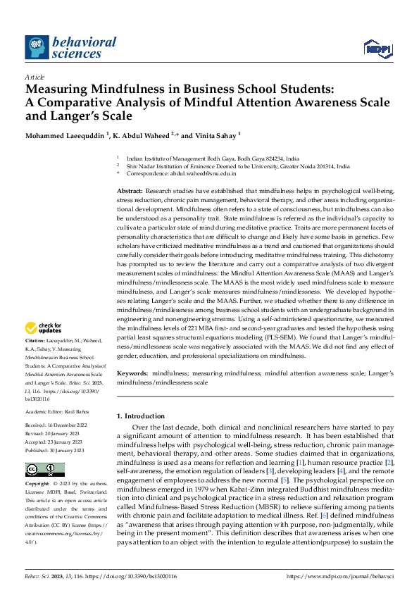 (PDF) Measuring Mindfulness in Business School Students: A Comparative ...