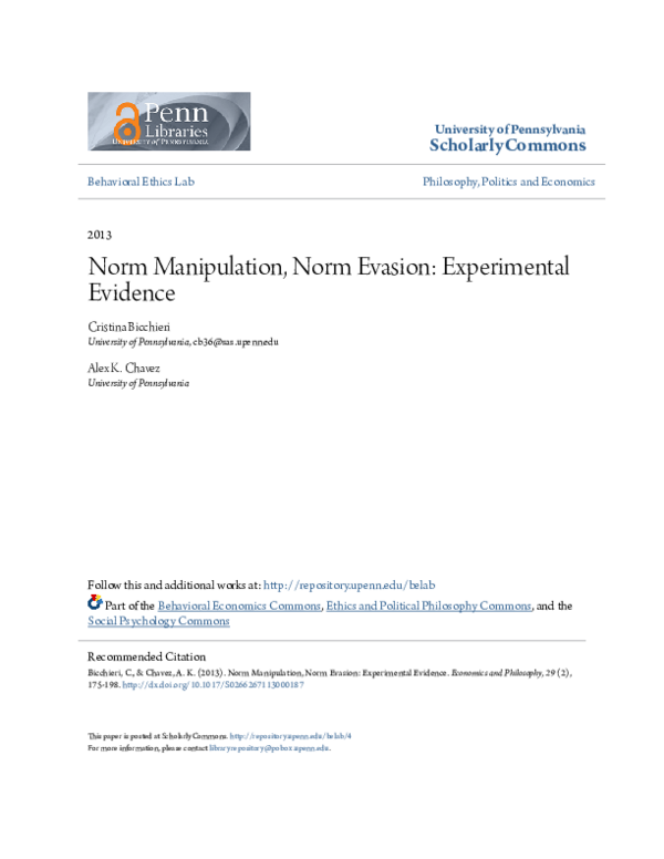 (PDF) Norm Manipulation, Norm Evasion: Experimental Evidence