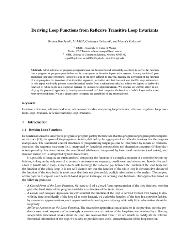 (PDF) Deriving Loop Functions from Reflexive Transitive Loop Invariants