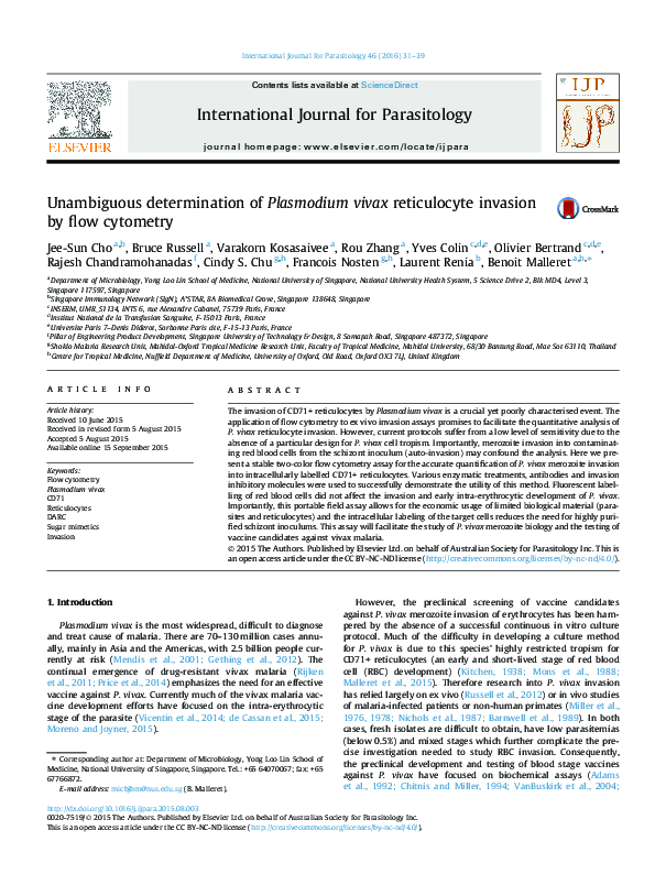 (PDF) Unambiguous determination of Plasmodium vivax reticulocyte ...