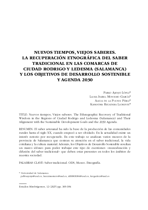 (PDF) NUEVOS TIEMPOS, VIEJOS SABERES. LA RECUPERACIÓN ETNOGRÁFICA DEL ...