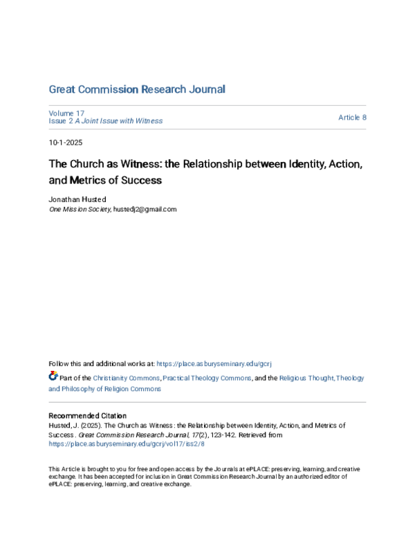 (PDF) The Church as Witness: the Relationship between Identity, Action ...