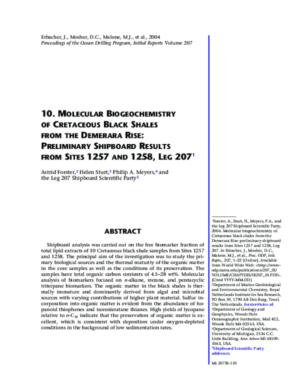 (PDF) 10. Molecular Biogeochemistry of Cretaceous Black Shales from the ...