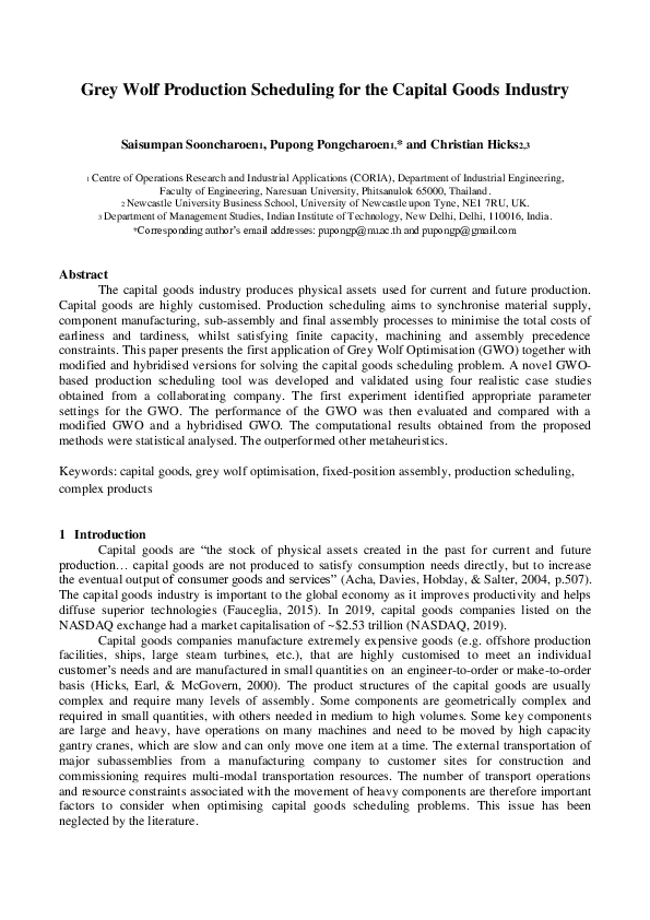 (PDF) Grey Wolf production scheduling for the capital goods industry