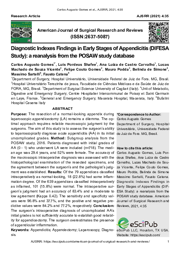 (PDF) Diagnostic Indexes Findings in Early Stages of Appendicitis ...