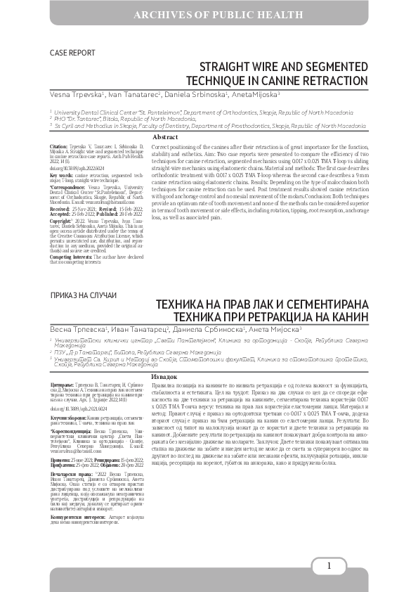 (PDF) Straight wire and segmented technique in canine retraction-case ...