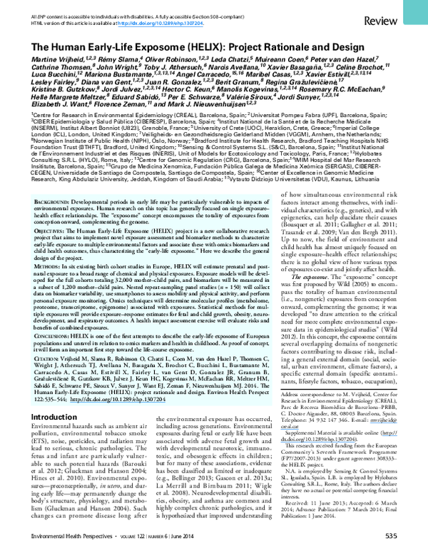 (PDF) The Human Early-Life Exposome (HELIX): Project Rationale and Design