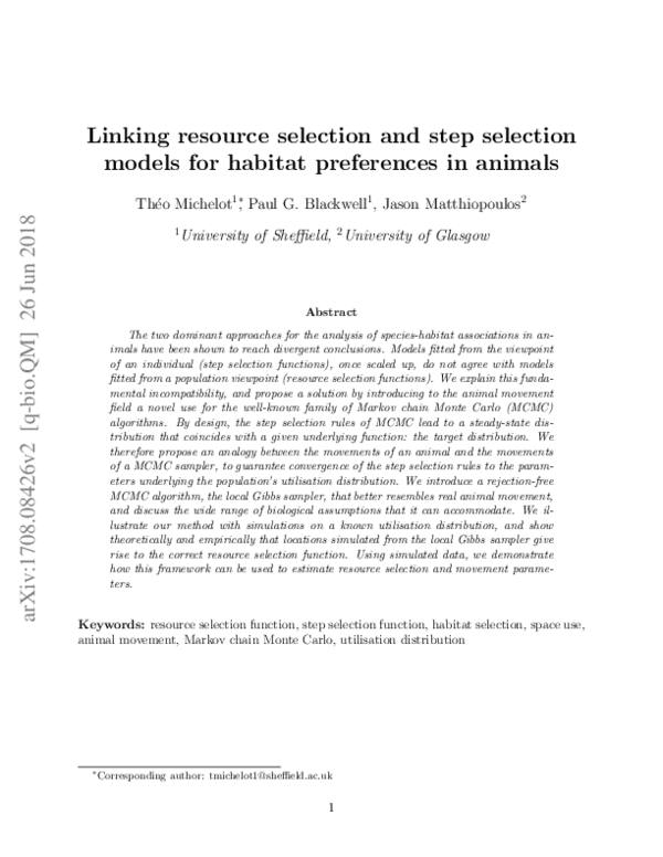 (PDF) Linking resource selection and step selection models for habitat ...