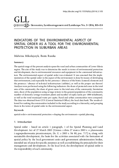 (PDF) Indicators of the environmental aspect of spatial order as a tool ...