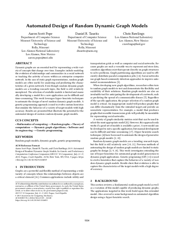 (PDF) Automated design of random dynamic graph models