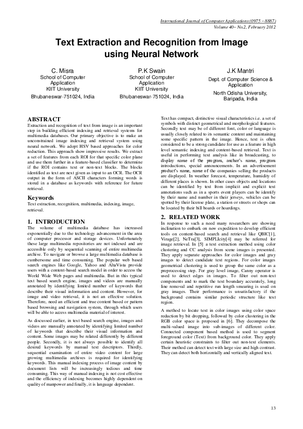 (PDF) Text Extraction and Recognition from Image using Neural Network