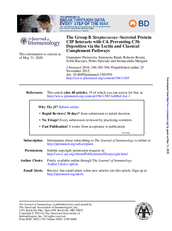 (PDF) The Group B Streptococcus-Secreted Protein CIP Interacts with C4 ...