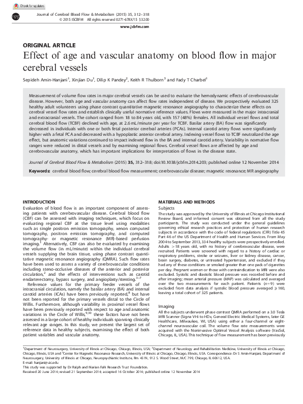 (PDF) Effect of Age and Vascular Anatomy on Blood Flow in Major ...