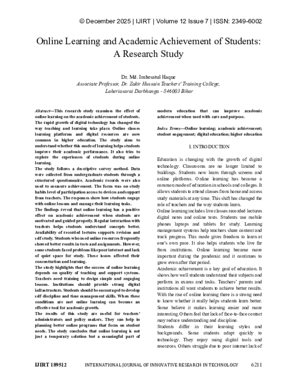 (PDF) Online Learning and Academic Achievement of Students- A Research ...