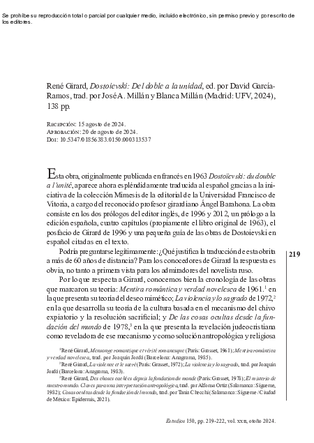 (PDF) René Girard, Dostoievsky: del doble a la unidad