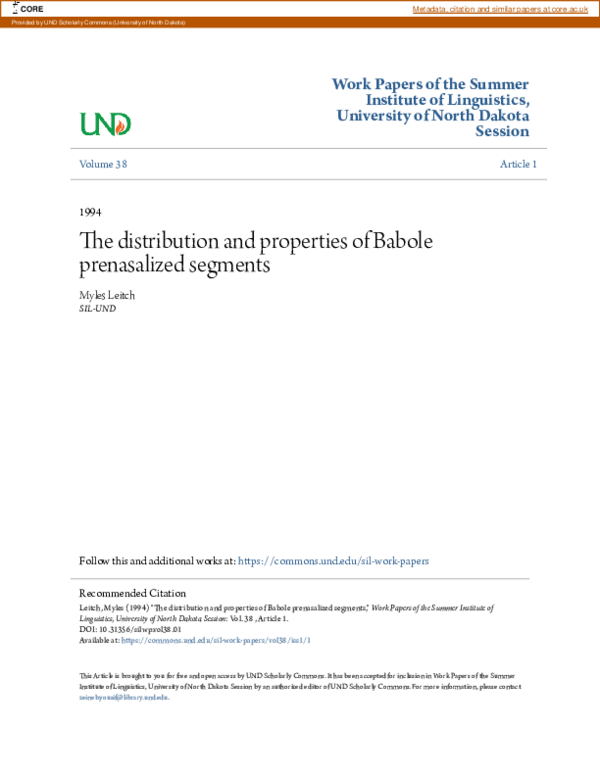(PDF) The distribution and properties of Babole prenasalized segments