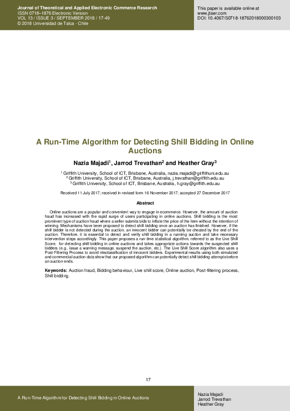 (PDF) A Run-Time Algorithm for Detecting Shill Bidding in Online Auctions