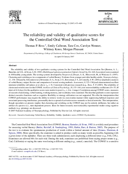 (PDF) The reliability and validity of qualitative scores for the ...
