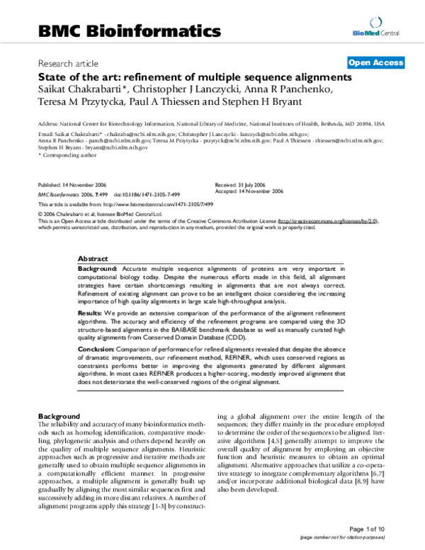 (PDF) State of the art: refinement of multiple sequence alignments