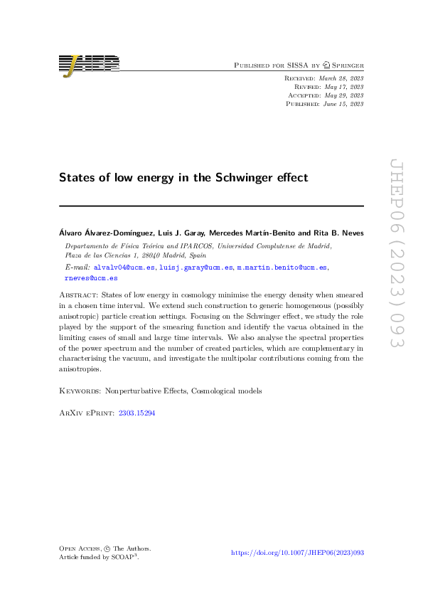 (PDF) States of low energy in the Schwinger effect