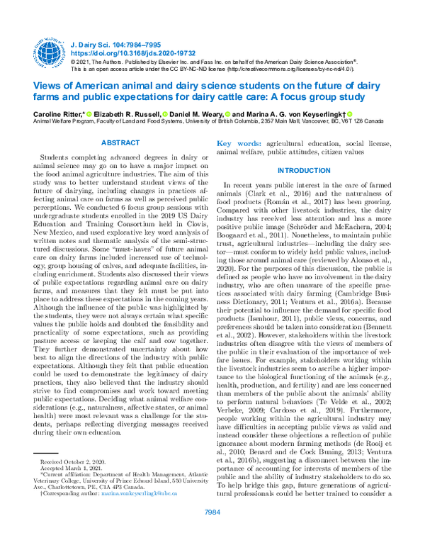 (PDF) Views of American animal and dairy science students on the future ...