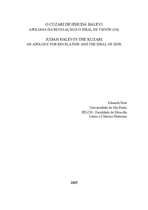 (PDF) O CUZARI DE IEHUDÁ HALEVI APOLOGIA DA REVELAÇÃO E O IDEAL DE ...