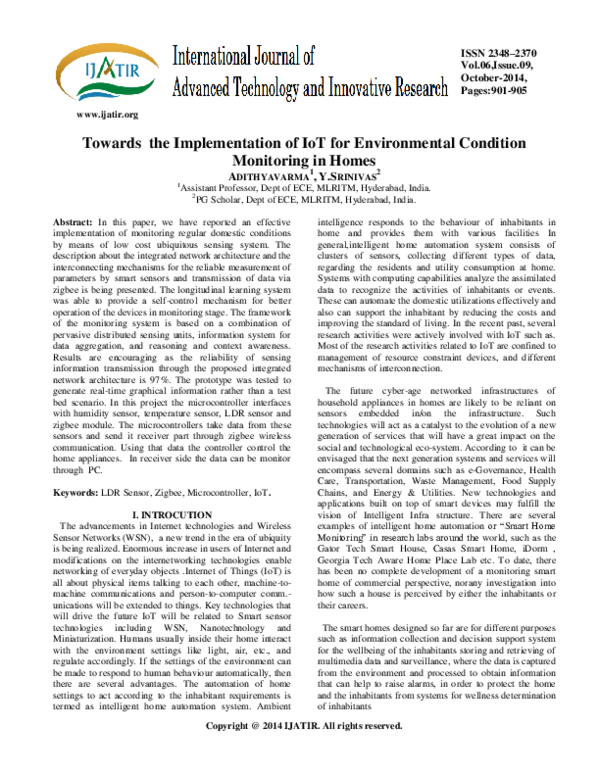(PDF) Towards the Implementation of IoT for Environmental Condition Monitoring in Homes